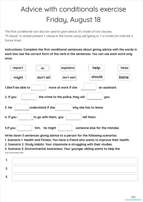 Advice with conditionals exercise Friday, August 18. Interactive ...
