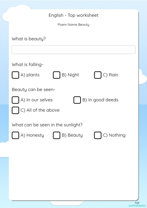 English - Top worksheet. Interactive worksheet | TopWorksheets