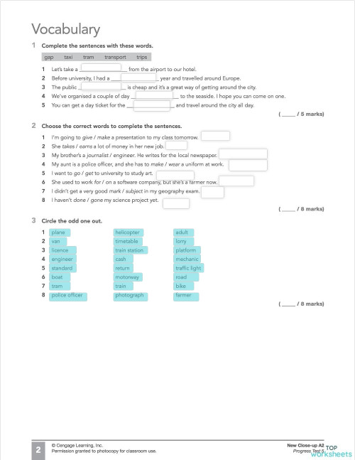 Close-up A2 Progress Test 5 Vocabulary. Interactive worksheet ...