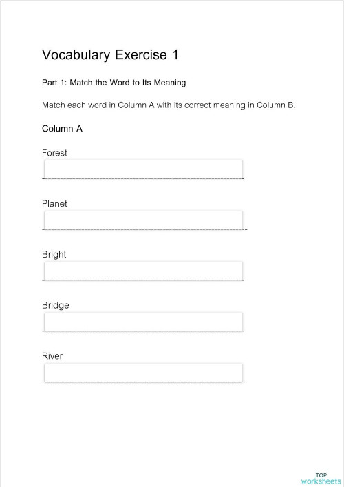 Vocabulary Exercise 1. Interactive worksheet | TopWorksheets