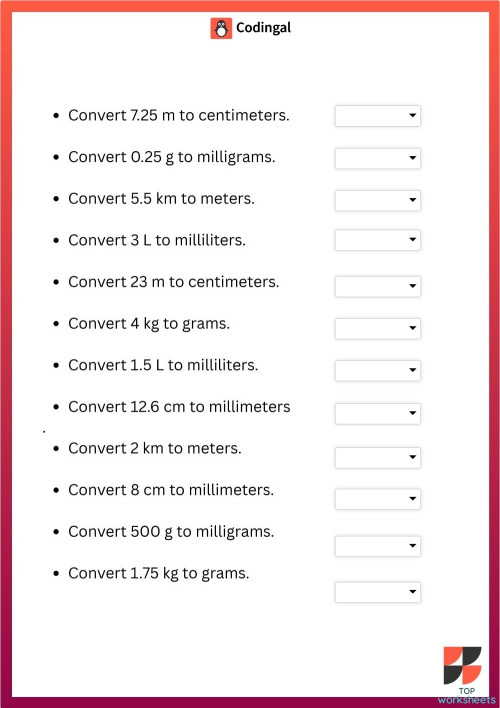 M_G04M10L34_WC01_Conversion of units. Interactive worksheet | TopWorksheets