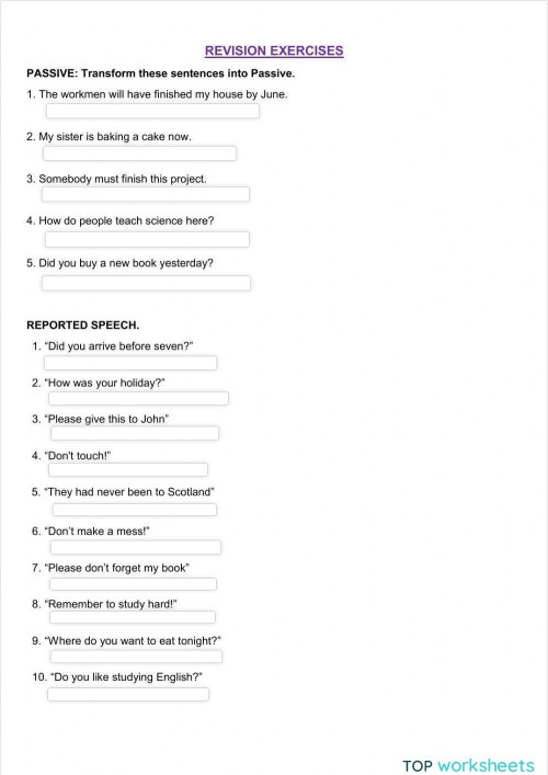 Revision: Passive and Reported Speech. Interactive worksheet ...