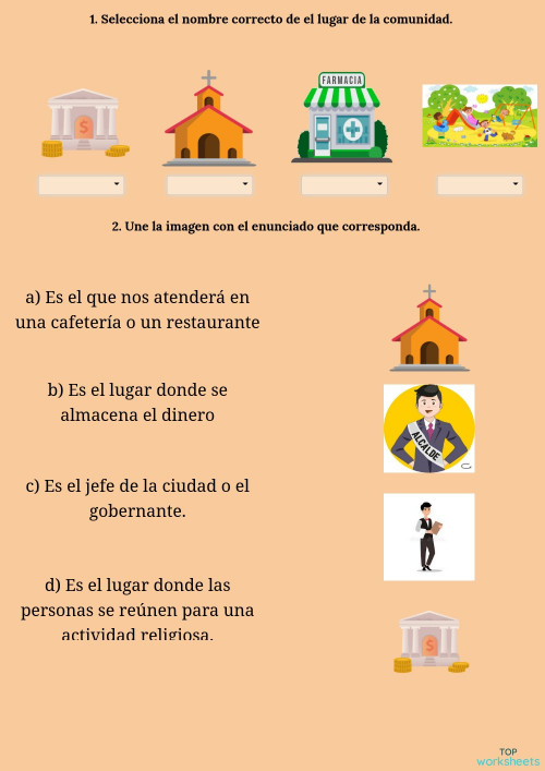 La comunidad, sus lugares y personajes. Ficha interactiva | TopWorksheets