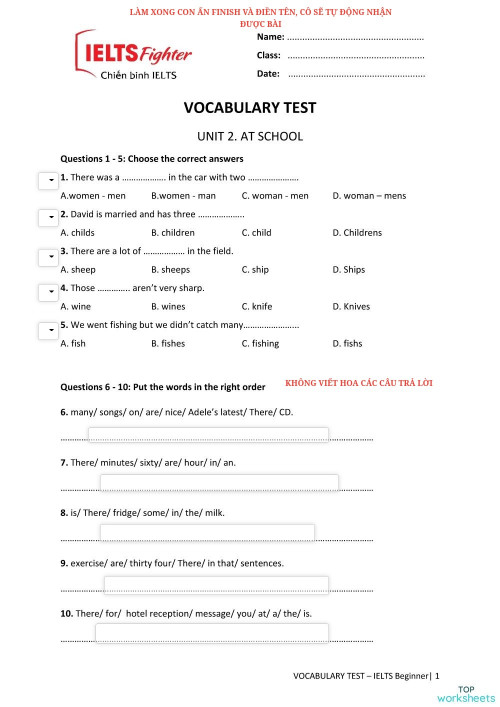 VOCAB TEST 2. Interactive worksheet | TopWorksheets