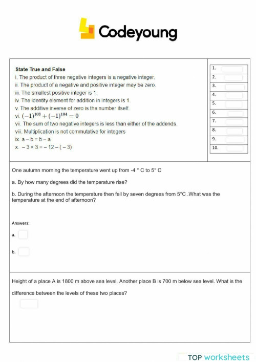 An Introduction to Subtraction of Integers Advanced. Interactive ...