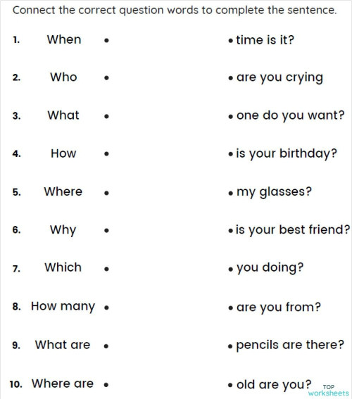 Wh Questions. Interactive worksheet | TopWorksheets