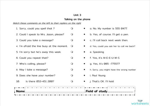 Talking on the phone. Interactive worksheet | TopWorksheets