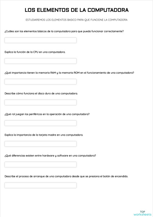 LOS ELEMENTOS DE LA COMPUTADORA. Interactive worksheet | TopWorksheets