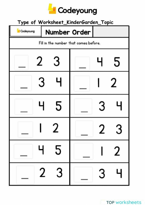 Before after numbers interactive. Interactive worksheet | TopWorksheets