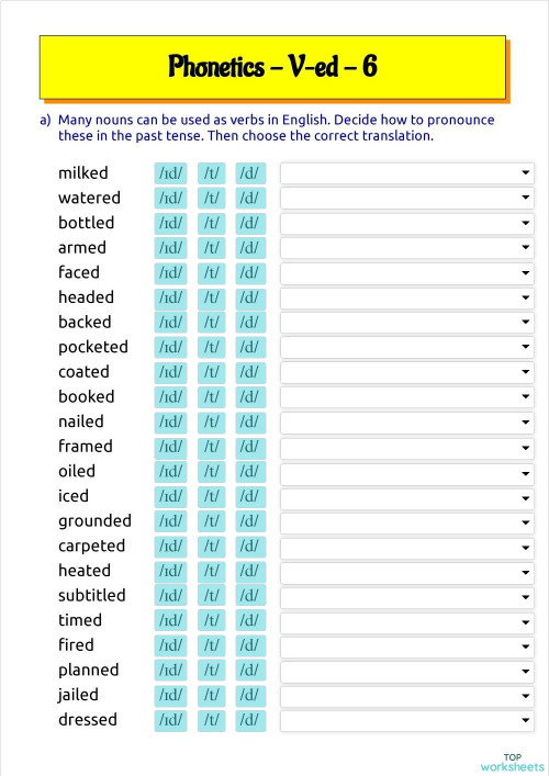 Phonetics - V-ed - verbs --> adjectives. Interactive worksheet ...