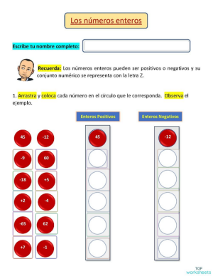 Los números enteros. Ficha interactiva | TopWorksheets