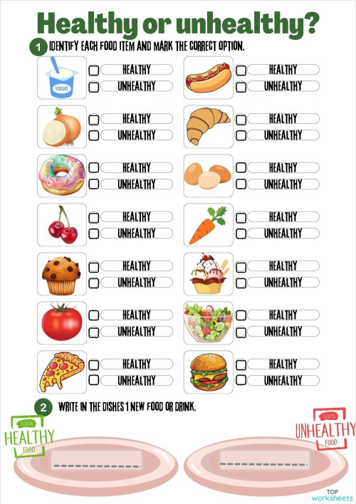Healthy Vs Unhealthy Food Choices Worksheet Use It As A Warm Up