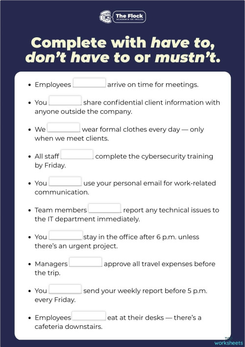 Have to, must and mustn't. Interactive worksheet | TopWorksheets