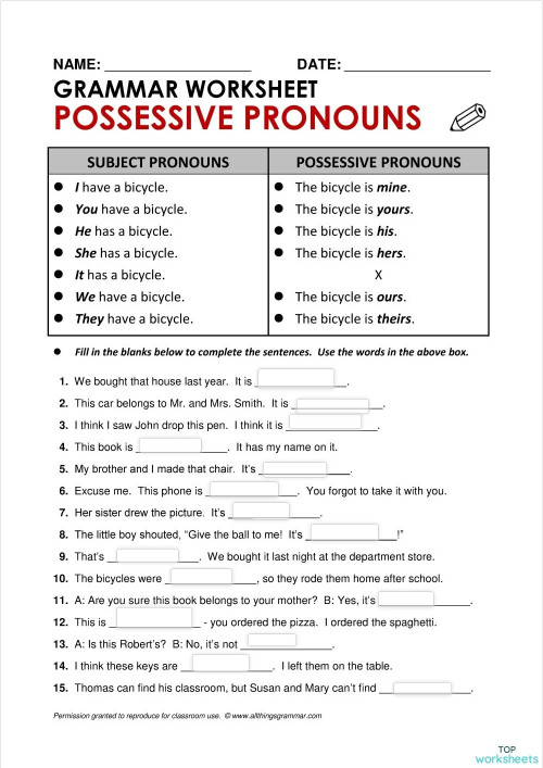 Possessives and family practice (modified). Interactive worksheet ...