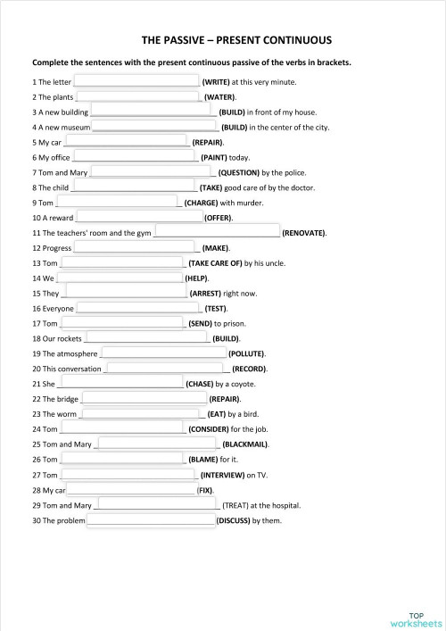 PASSIVE VOICE: PRESENT CONTINUOUS. Interactive worksheet | TopWorksheets