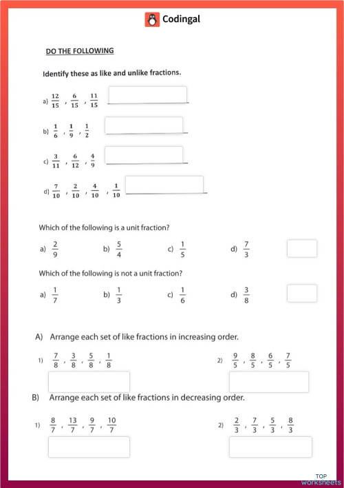 G04M08L24_WC02_Identify the type of fraction and order them. Interactive worksheet | TopWorksheets