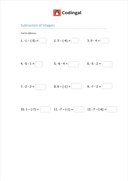 M_G07T01_WC02_Subtracting Integers. Interactive worksheet | TopWorksheets