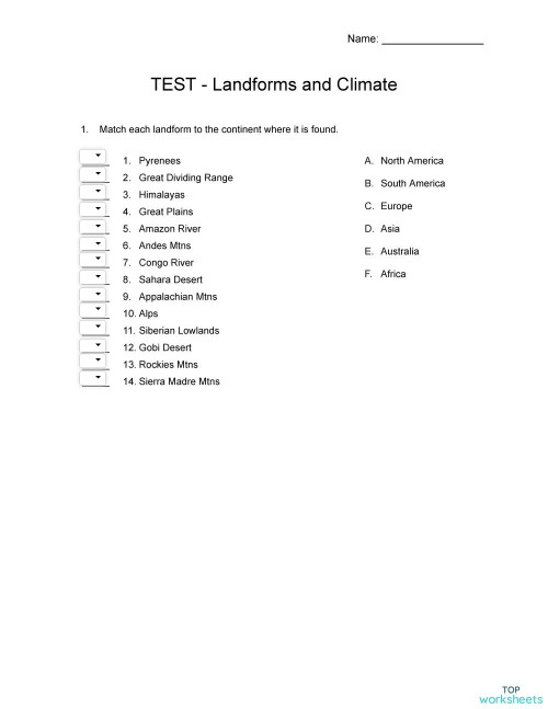 Test Landforms 1. Interactive worksheet | TopWorksheets