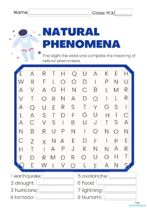 Natural phenomena ใบงานเชิงโต้ตอบ | TopWorksheets