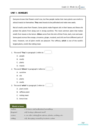 Unit 1 - Reading. Interactive worksheet | TopWorksheets