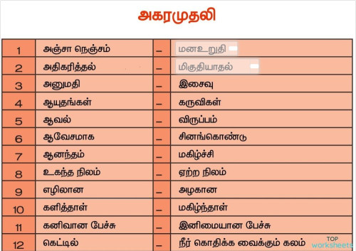 Interactive worksheets and online exercises in tamil | TopWorksheets
