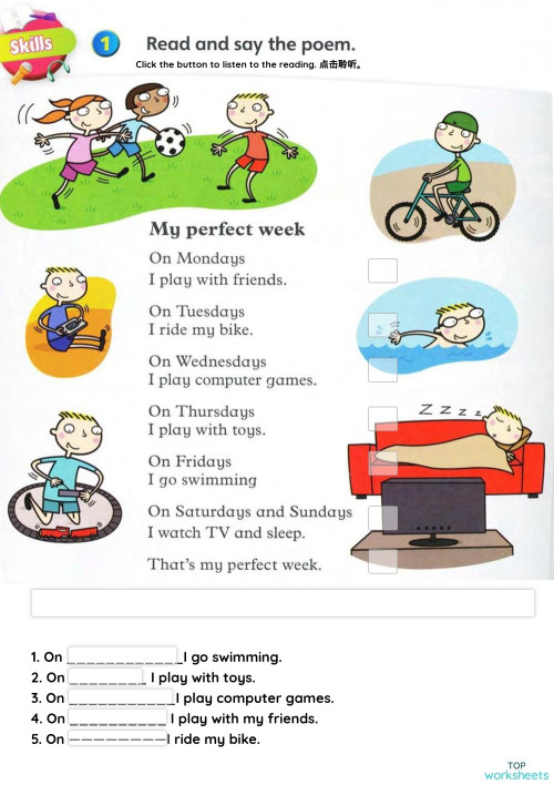 Sm1 - Unit 5 - Poem. Interactive worksheet | TopWorksheets