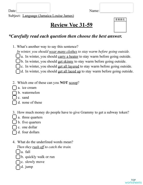 Review Voc 31-59 - Jamaica Louise James. Interactive worksheet ...