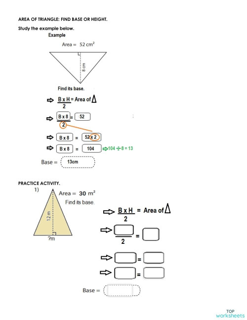Area of triangle (Find base or height). Interactive worksheet ...