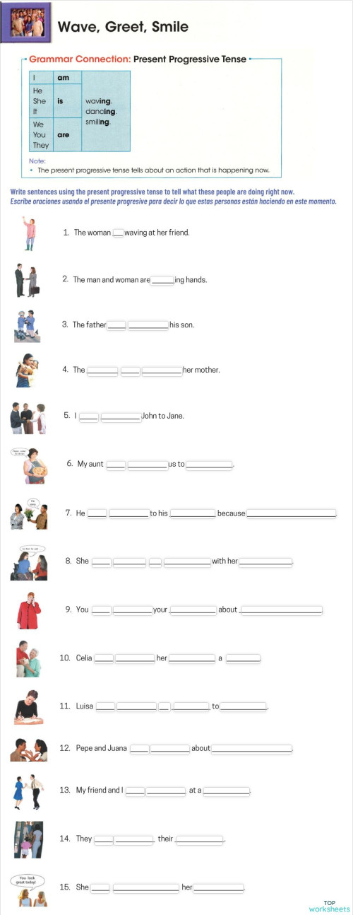Wave, Greet, Smile Present Progressive Sentences B. Interactive ...