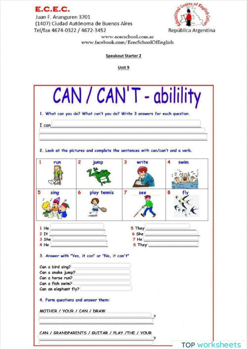 Can-Can't. Interactive worksheet | TopWorksheets