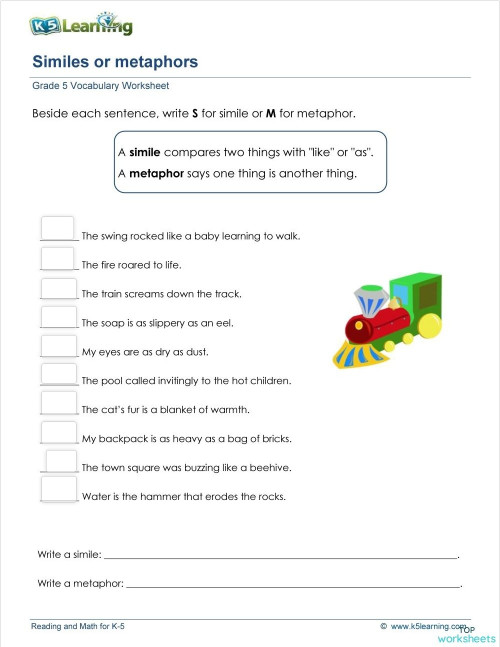 simile & metaphor. Interactive worksheet | TopWorksheets