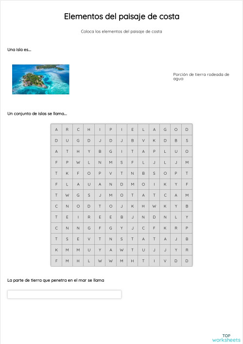 Elementos del paisaje de costa. Ficha interactiva | TopWorksheets