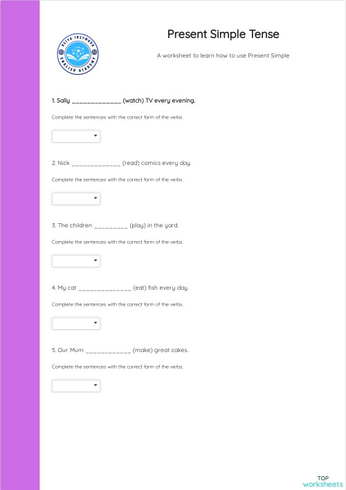 Present Simple Tense. Interactive worksheet | TopWorksheets