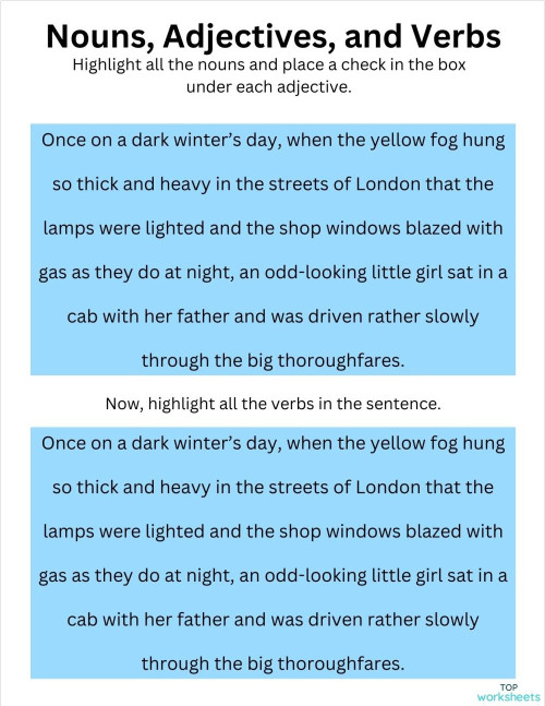 Nouns, Adjectives, and Verbs. Interactive worksheet | TopWorksheets