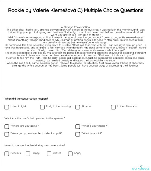 Rookie by Valérie Klemešová C) Multiple Choice Questions. Interactive ...