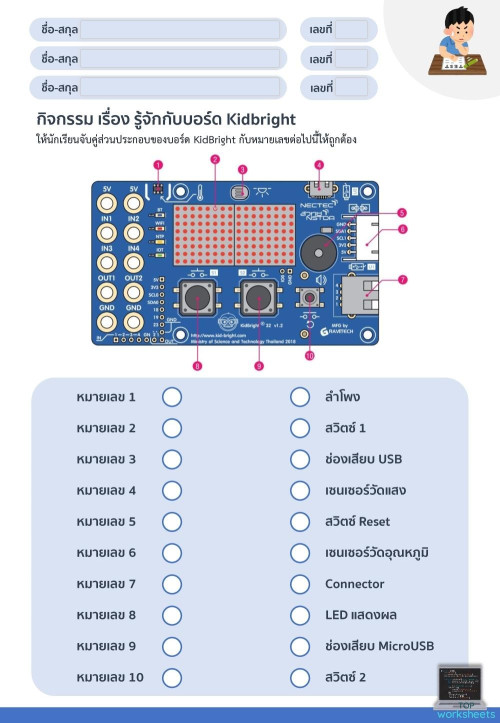 กิจกรรม เรื่อง รู้จักกับบอร์ด KidBright ใบงานเชิงโต้ตอบ | TopWorksheets