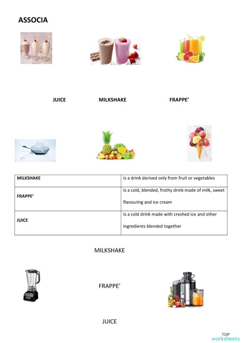 milkshake eseercizi. Interactive worksheet | TopWorksheets