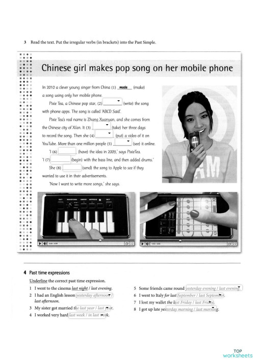 Unit 6 headway wkbk past simple practice course A2. Interactive ...