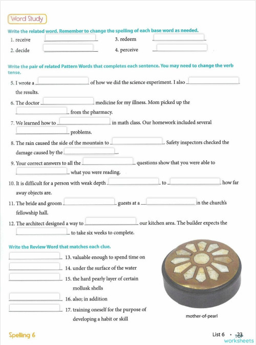 List 6: Word Study Pg 23. Interactive worksheet | TopWorksheets