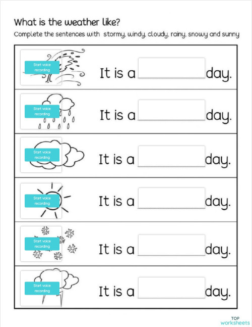 COMPLETE THE SENTENCES "THE WEATHER". Interactive worksheet | TopWorksheets