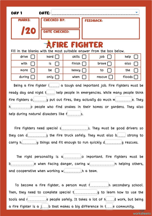 Fire fighter *. Interactive worksheet | TopWorksheets