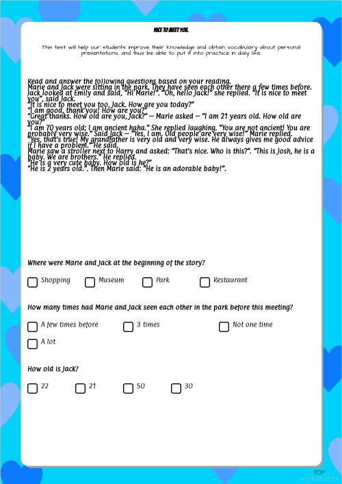 Nice to meet you.. Interactive worksheet | TopWorksheets