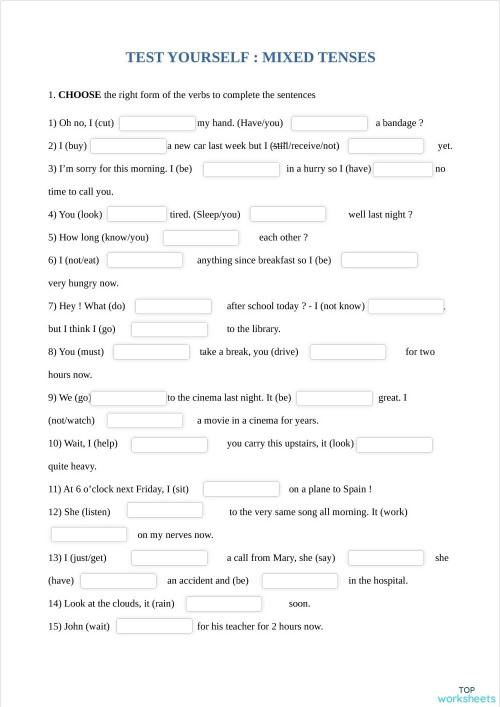 Test yourself mixed tenses. Interactive worksheet | TopWorksheets