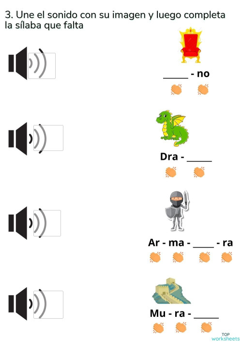 Sílaba - sonido. Ficha interactiva | TopWorksheets