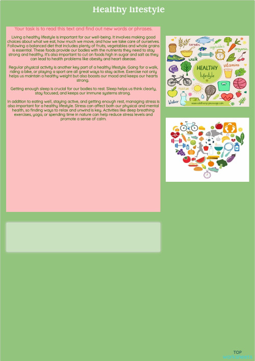 Healthy lifestyle. Interactive worksheet | TopWorksheets