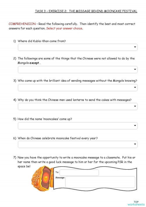 Eng Y6W4T3 Mooncake Festival Reading Comprehension. Interactive ...