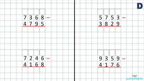 Restas con reagrupación. Ficha interactiva | TopWorksheets