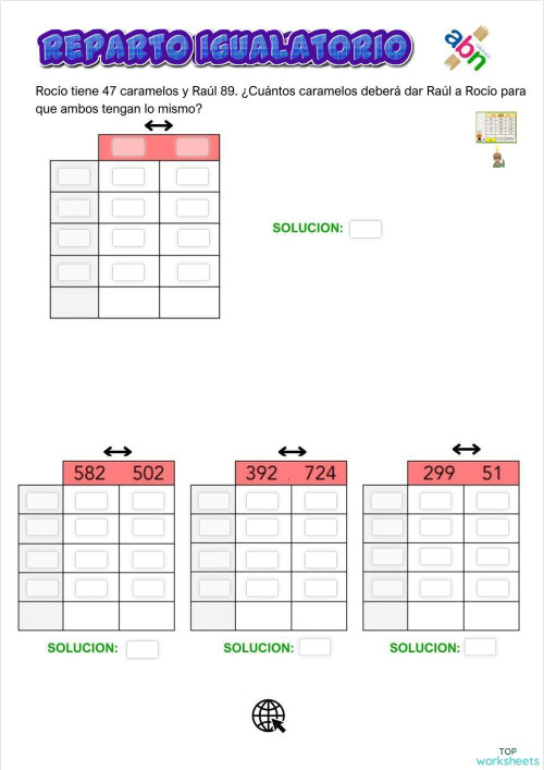 Reparto igualitario 03. Ficha interactiva | TopWorksheets