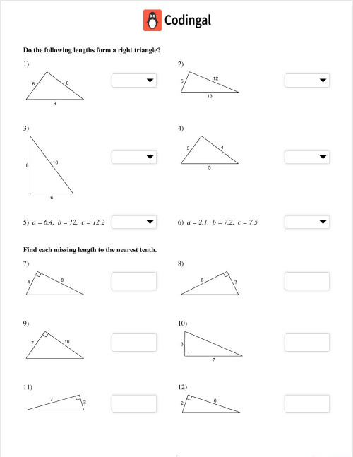 The Pythagoras Theorem_G10_WS1. Interactive worksheet | TopWorksheets