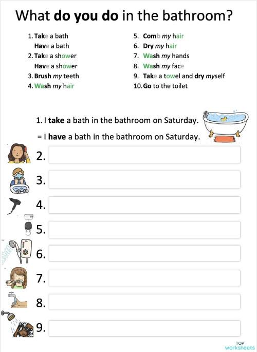 Jan23 ex.2 Bathroom. Interactive worksheet | TopWorksheets